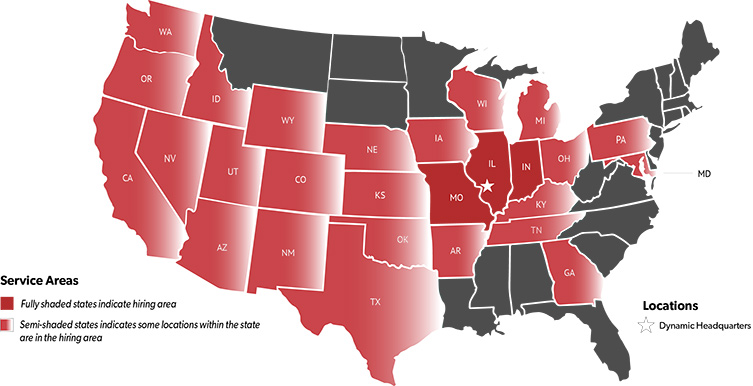 Hiring Areas for Dynamic Transit, National Trucking Company