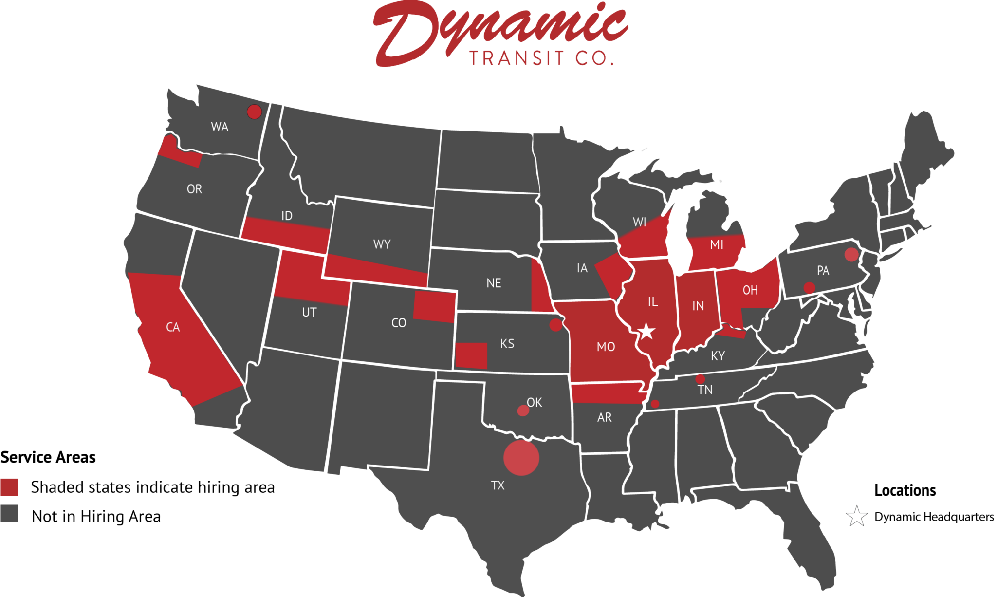 Hiring Areas for Dynamic Transit, National Trucking Company